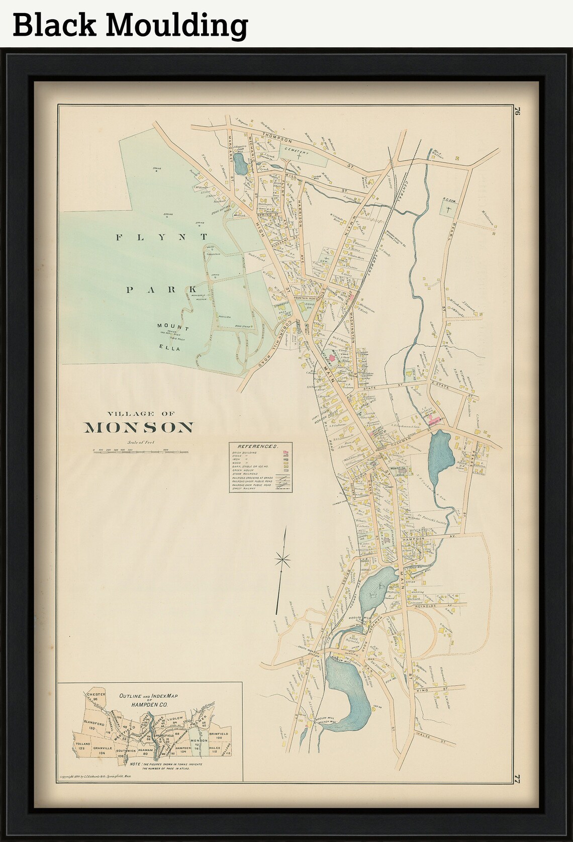 MONSON VILLAGE, Massachusetts 1894 Map - Replica or Genuine ORIGINAL - Etsy