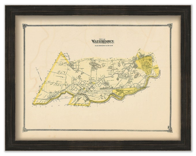 Historical Map of Watertown, MA 1630-1930 Antique Replica Teak Wood ...