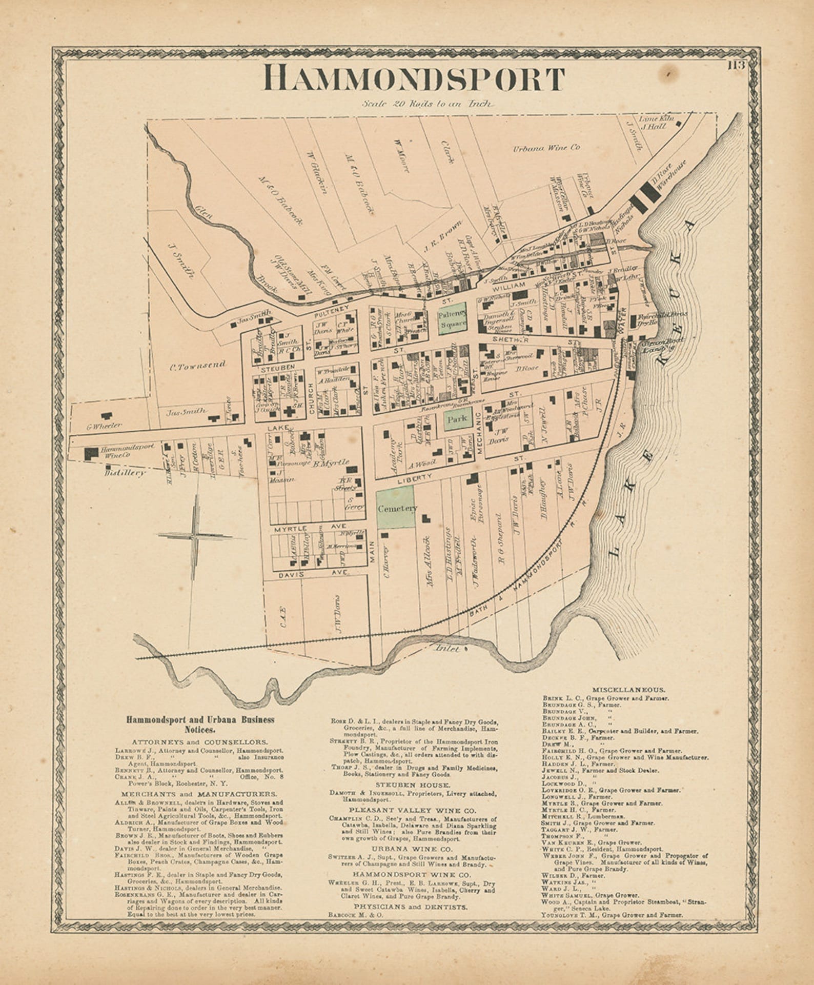 HAMMONDSPORT New York 1873 Map Replica or Genuine ORIGINAL - Etsy
