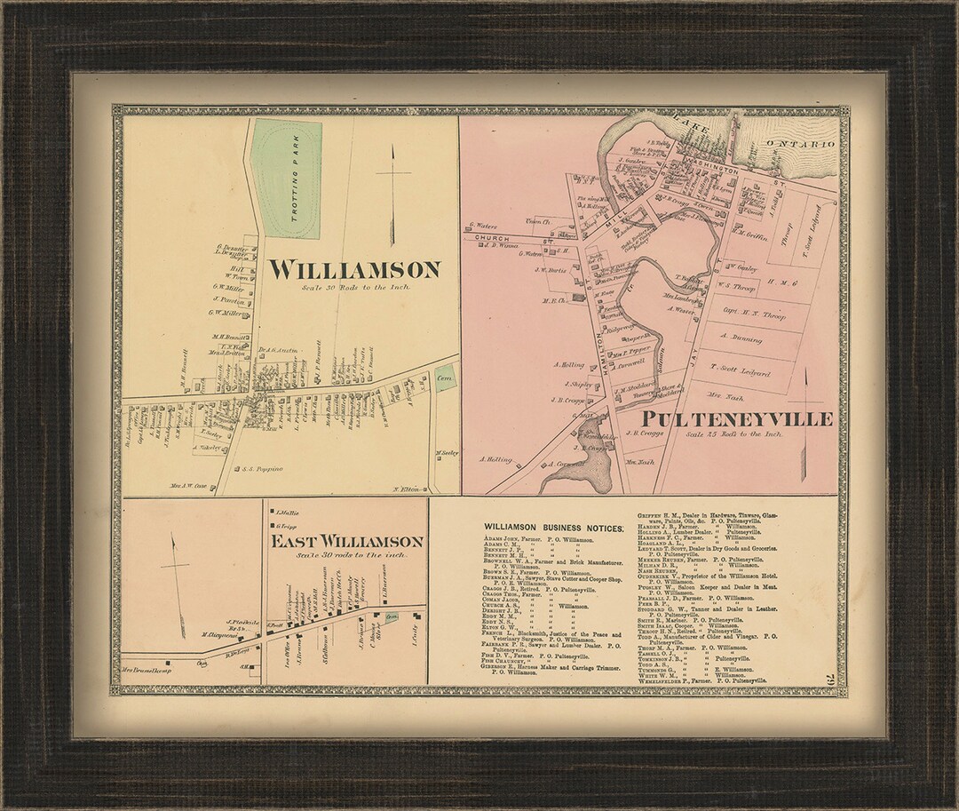 Villages of Williamson and Pultneyville, New York 1874 Map, Replica and ...