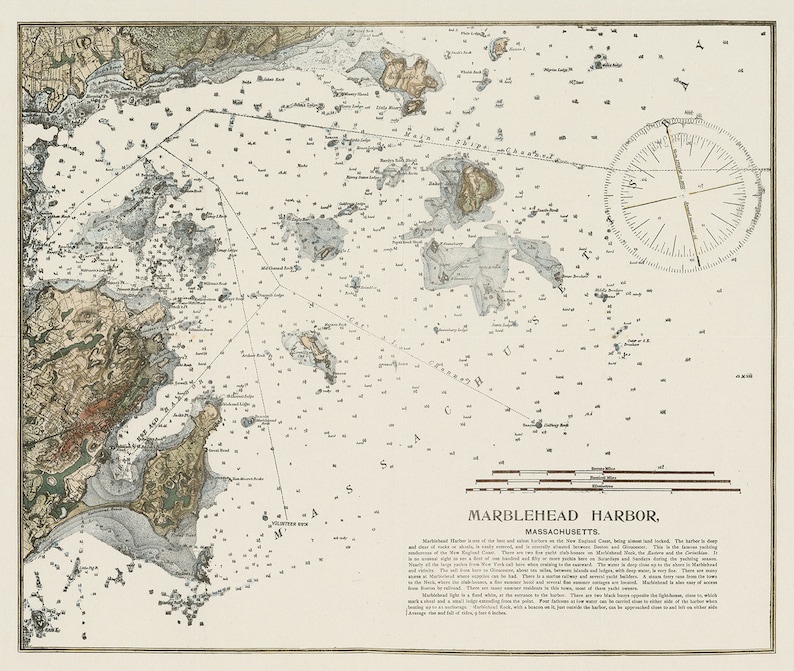 MARBLEHEAD HARBOR Massachusetts Nautical Chart - Etsy