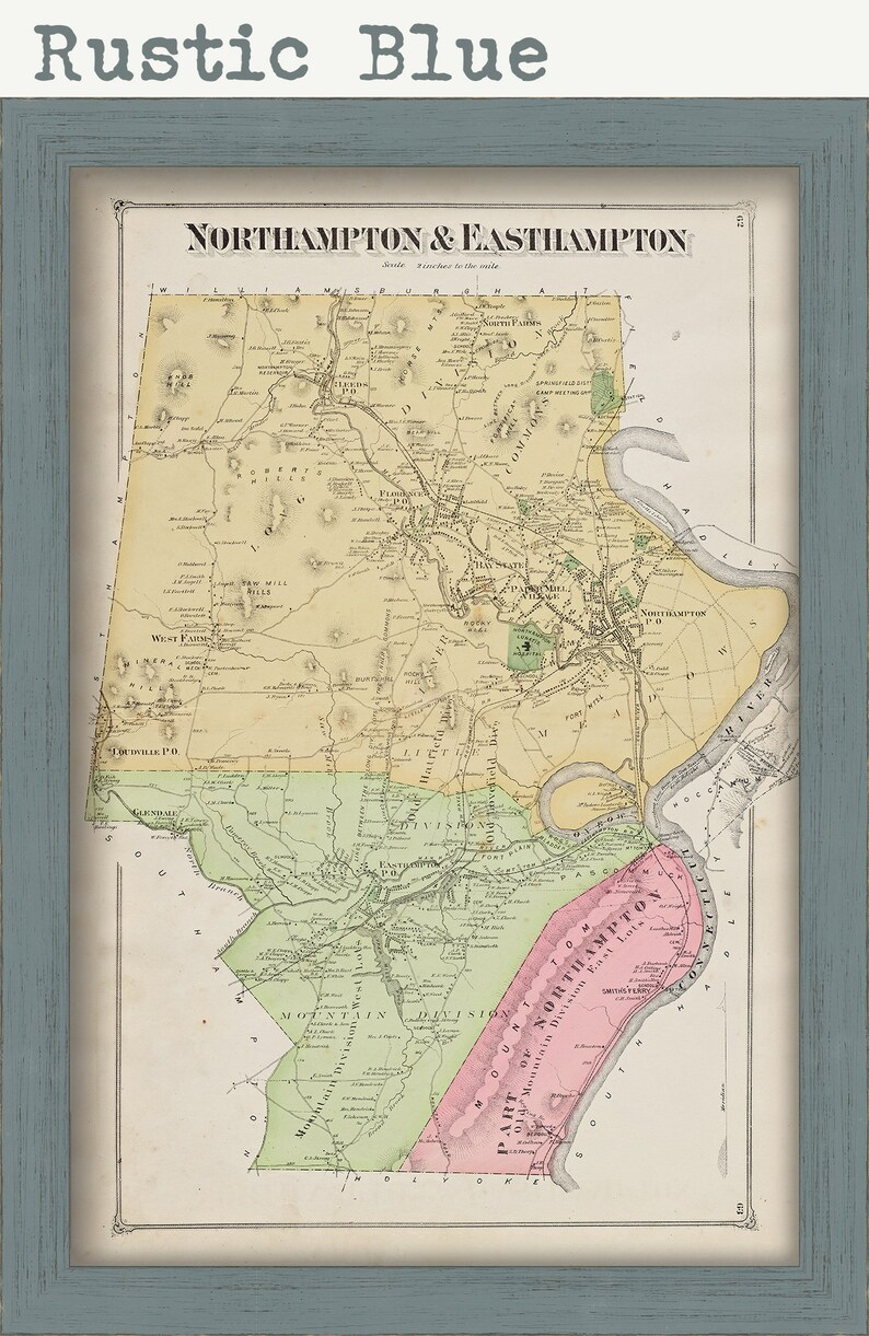 Towns of NORTHAMPTON and EASTHAMPTON, Massachusetts 1873 Map - Etsy
