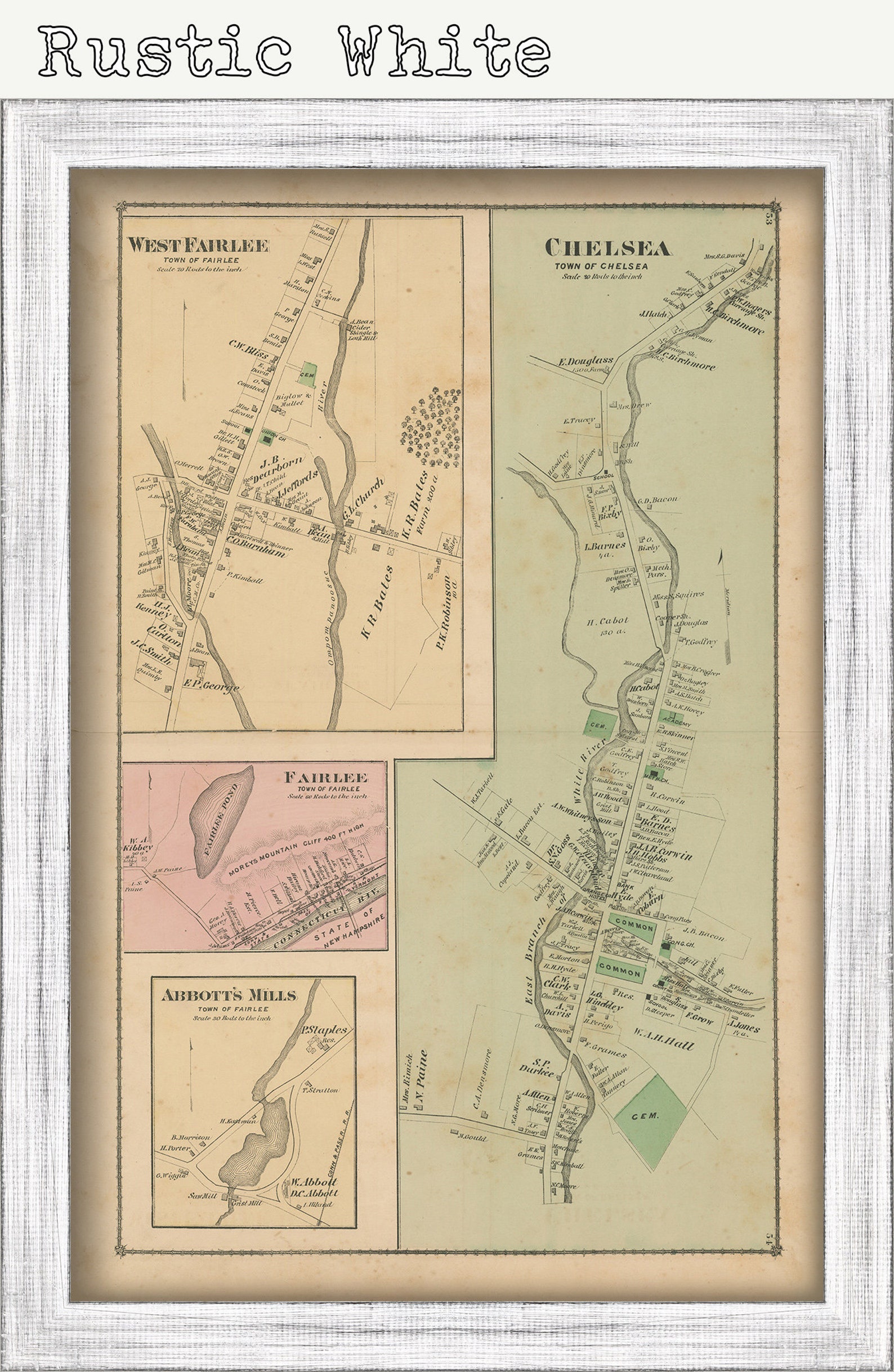 Villages of FAIRLEE and CHELSEA, Vermont 1877 Map - Replica or Genuine ...
