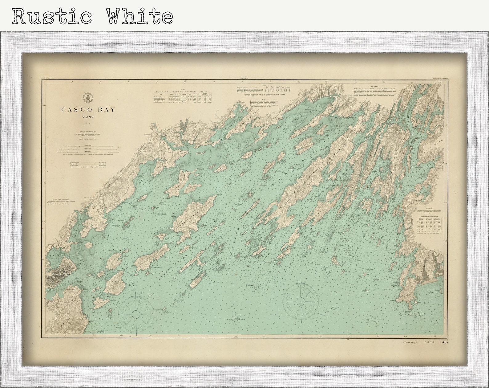 Casco Bay Maine Nautical Chart 1870 Colored Version - Etsy