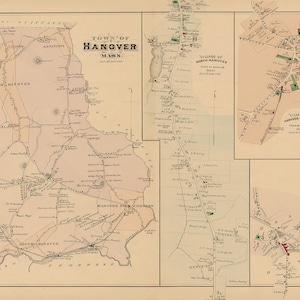 Town of HANOVER and VILLAGES, Massachusetts 1879 Map - Replica or ...