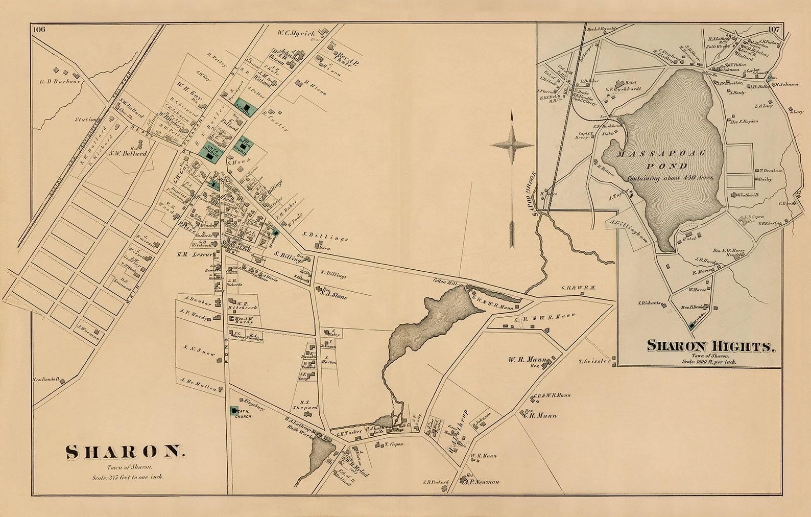 Village of SHARON Massachusetts 1876 Map Replica or GENUINE | Etsy