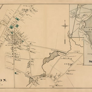 Village of SHARON, Massachusetts 1876 Map - Replica or GENUINE ORIGINAL ...