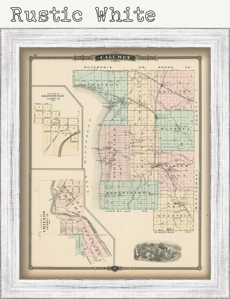 CALUMET COUNTY, Wisconsin 1878 Map, Replica or Genuine Original - Etsy