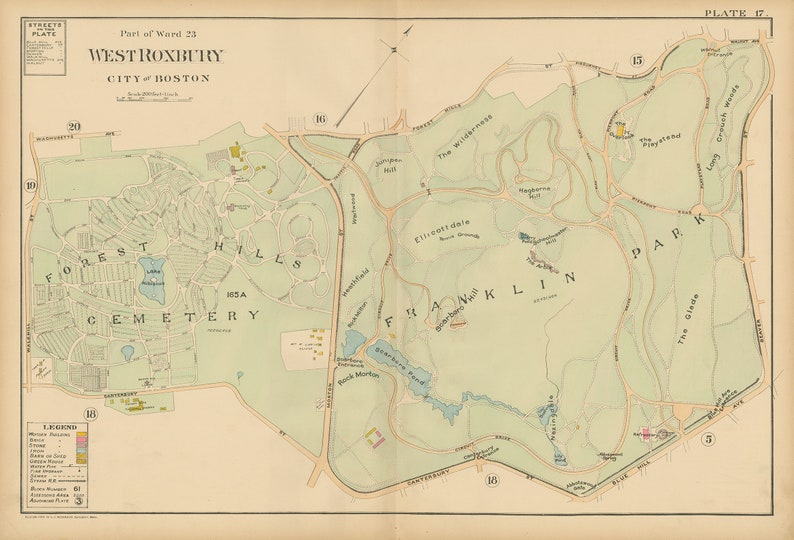 West Roxbury Massachusetts 1899 Map Plate 17 Replica Or Etsy