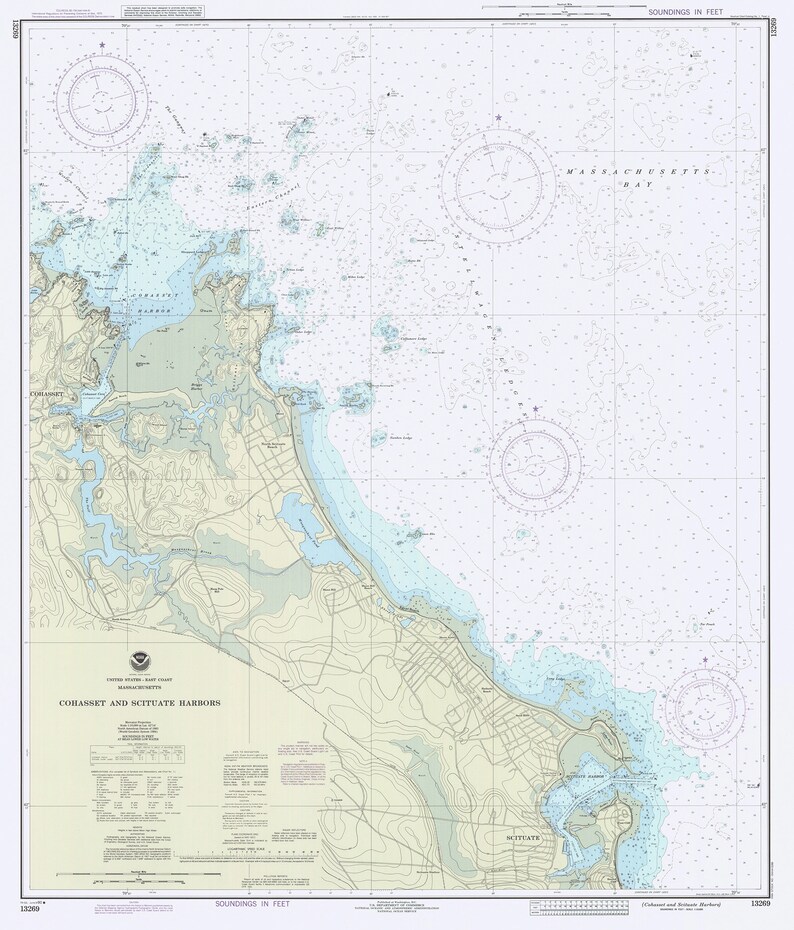 COHASSET and SCITUATE HARBORS, Massachusetts - Nautical Chart 1990 - Etsy