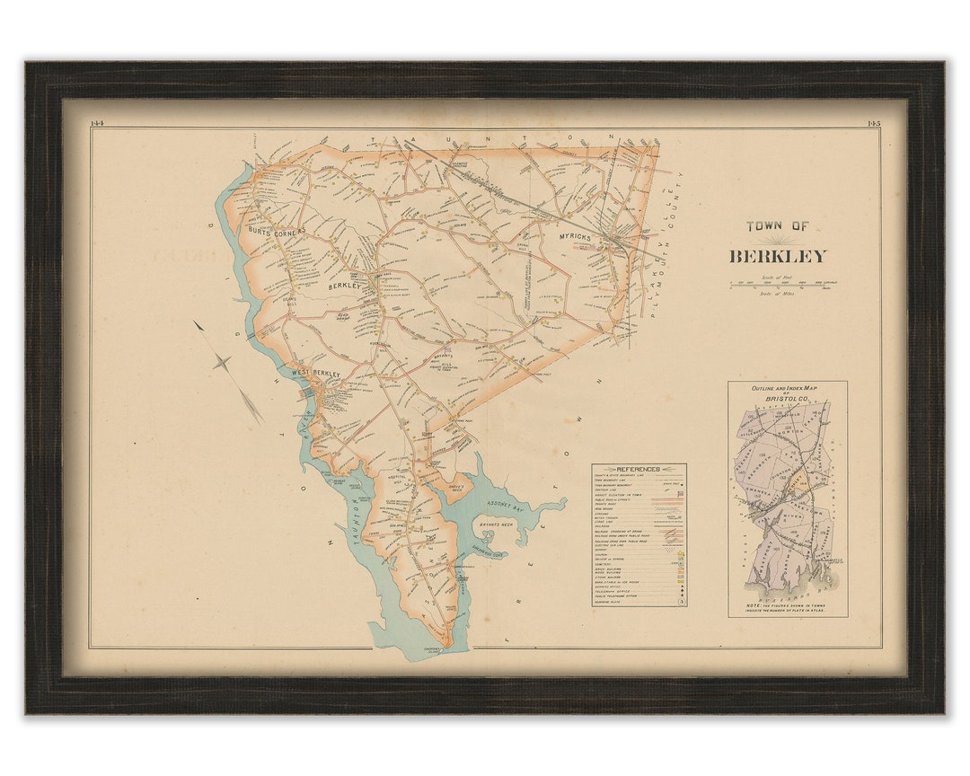BERKLEY, Massachusetts 1895 Map - Replica or GENUINE Original - Etsy