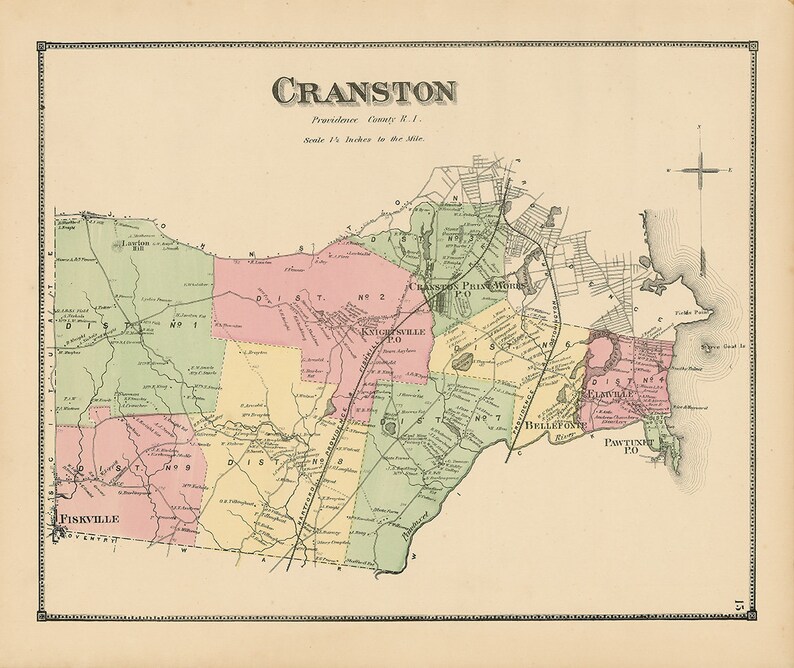 CRANSTON Rhode Island 1870 Map | Etsy