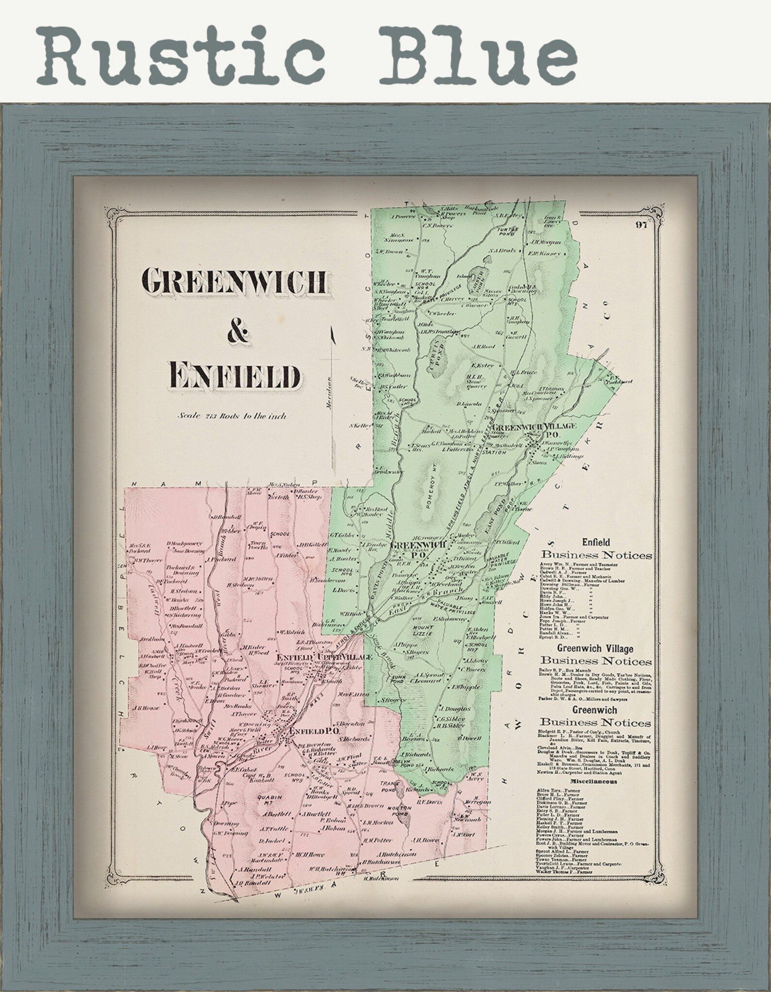 Towns of GREENWICH and ENFIELD Massachusetts 1873 Map | Etsy