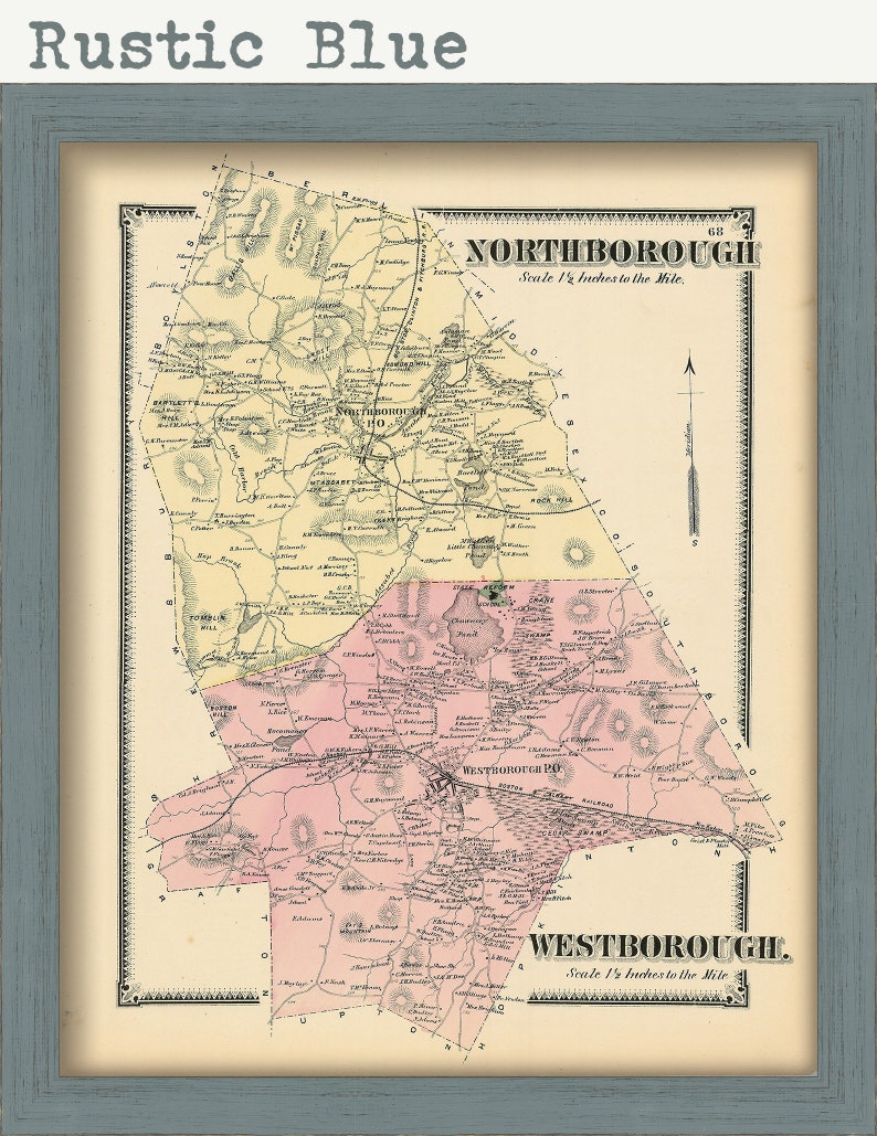 Towns of NORTHBOROUGH and WESTBOROUGH Massachusetts 1870 Map | Etsy