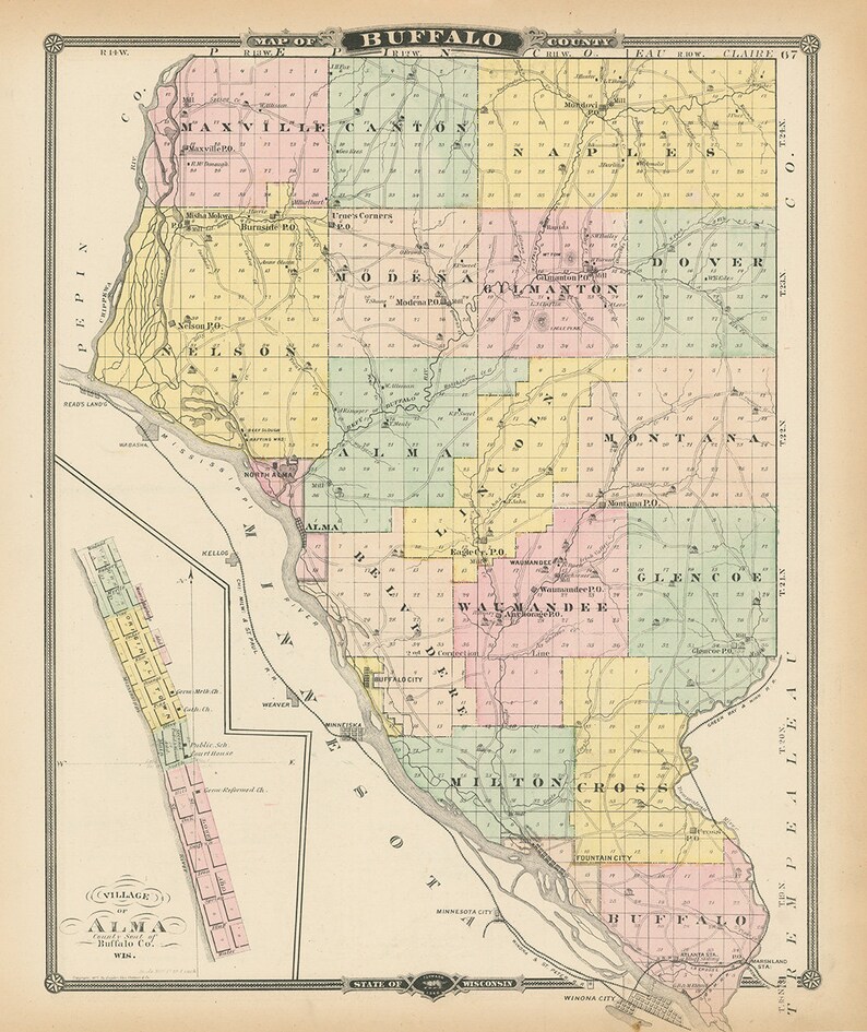 BUFFALO COUNTY, Wisconsin 1878 Map, Replica or Genuine Original - Etsy