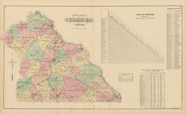 CONEWAGO Pennsylvania 1876 Map Replica or Genuine ORIGINAL - Etsy