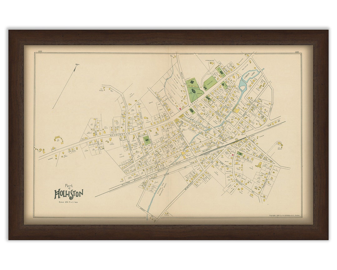 HOLLISTON, Massachusetts 1889 Map - Replica or Genuine ORIGINAL - Etsy