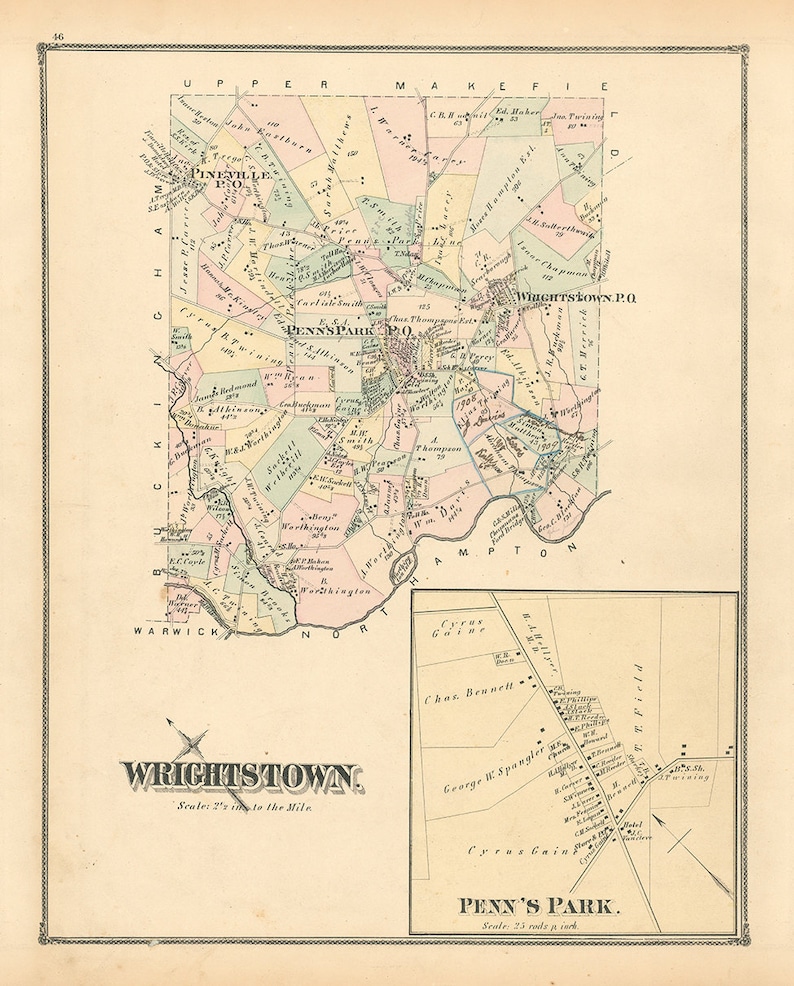 WRIGHTSTOWN, Pennsylvania - 1876 Map - Etsy