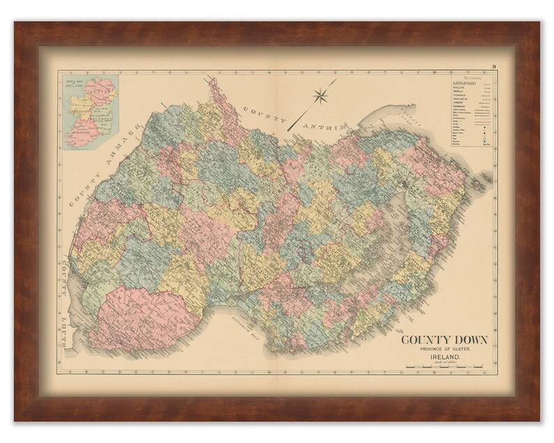 COUNTY DOWN Ireland 1901 Map Replica or GENUINE Original - Etsy