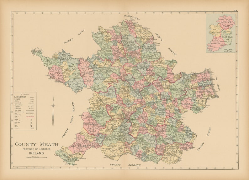 COUNTY MEATH Ireland 1901 Map Replica or GENUINE Original - Etsy