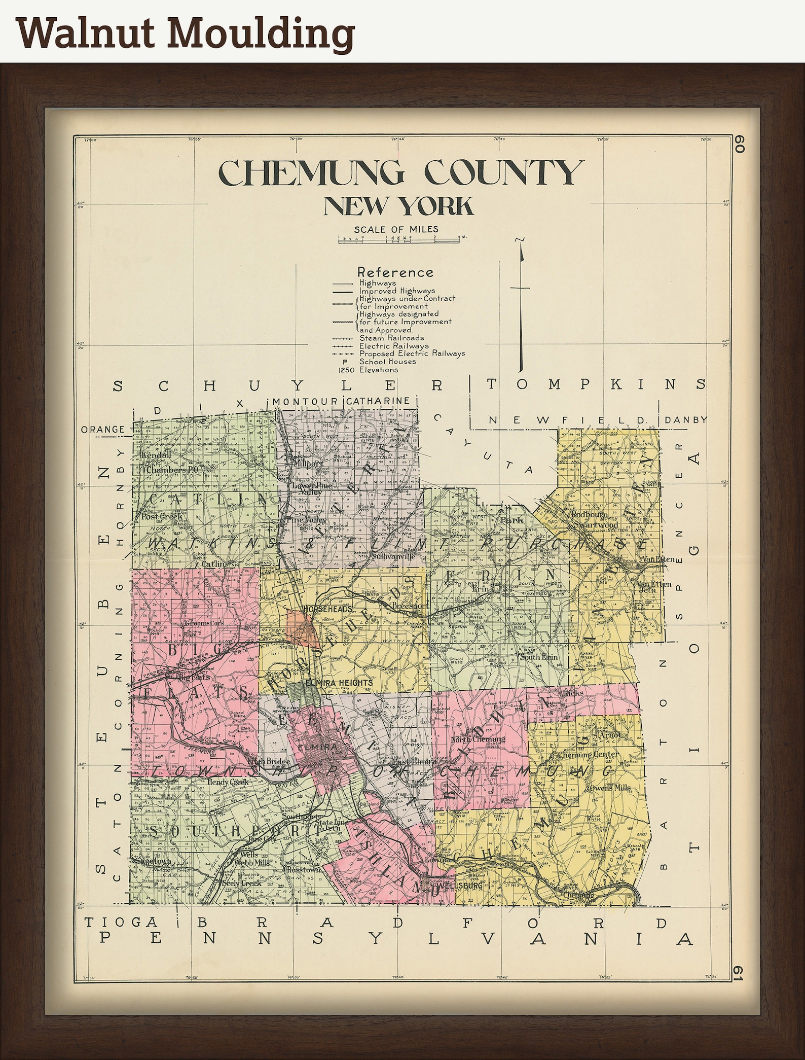 CHEMUNG County New York 1912 Map Replica or GENUINE ORIGINAL | Etsy