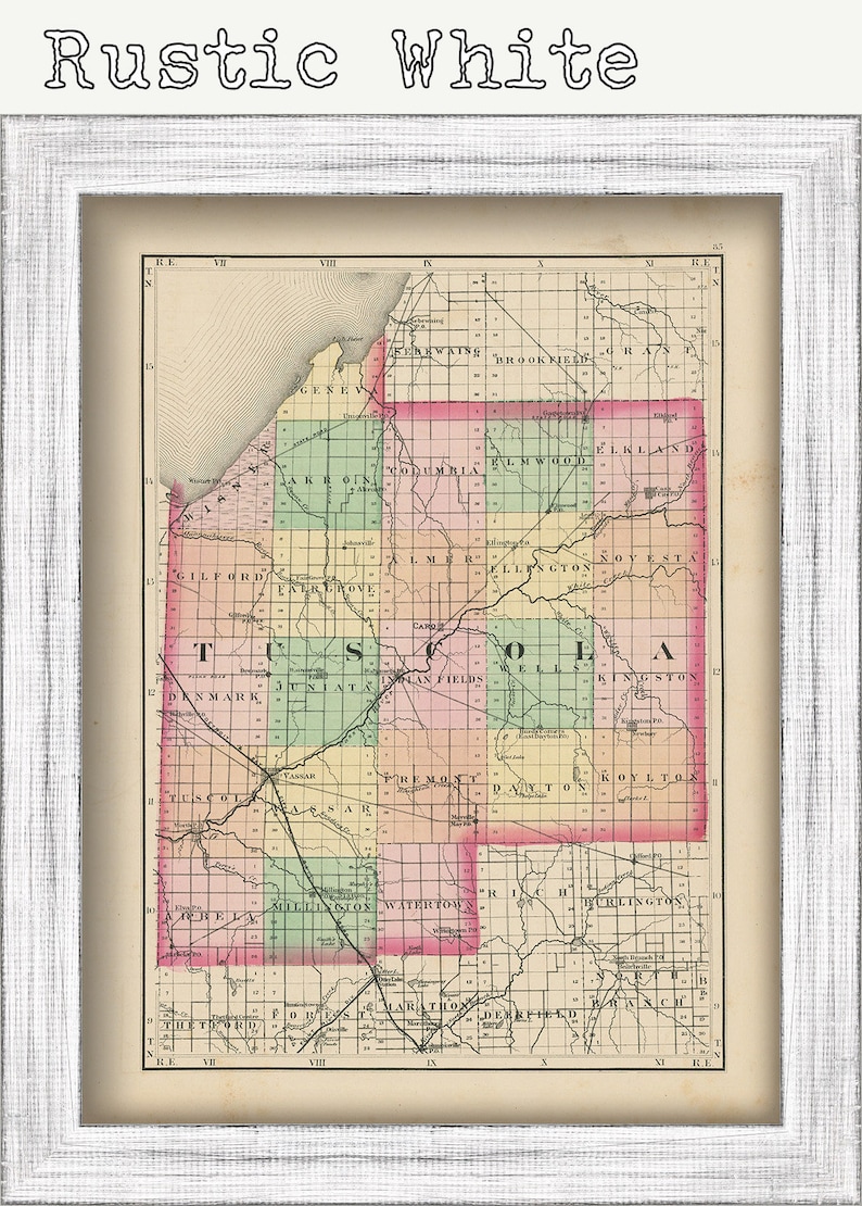 TUSCOLA COUNTY Michigan 1873 Map Replica or Genuine - Etsy