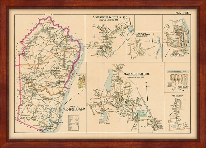 MARSHFIELD Town & Villages Massachusetts 1903 Map Colored - Etsy