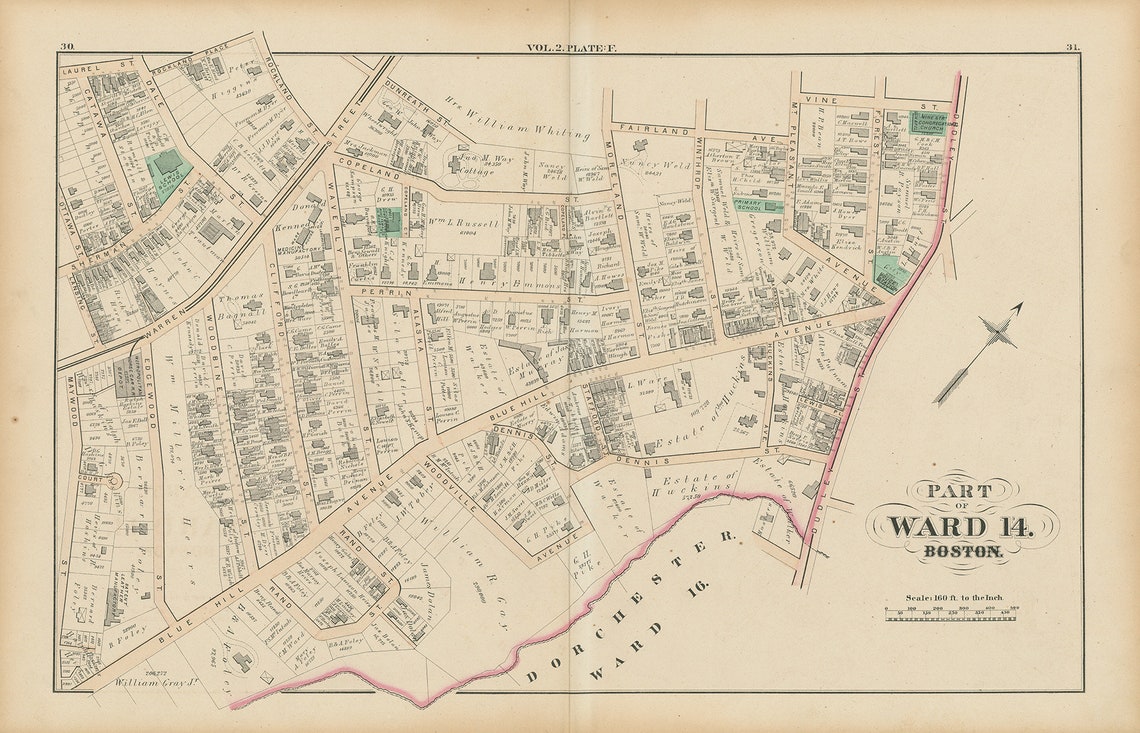 ROXBURY Massachusetts 1873 Map Vol. 2 Plate F Replica or | Etsy