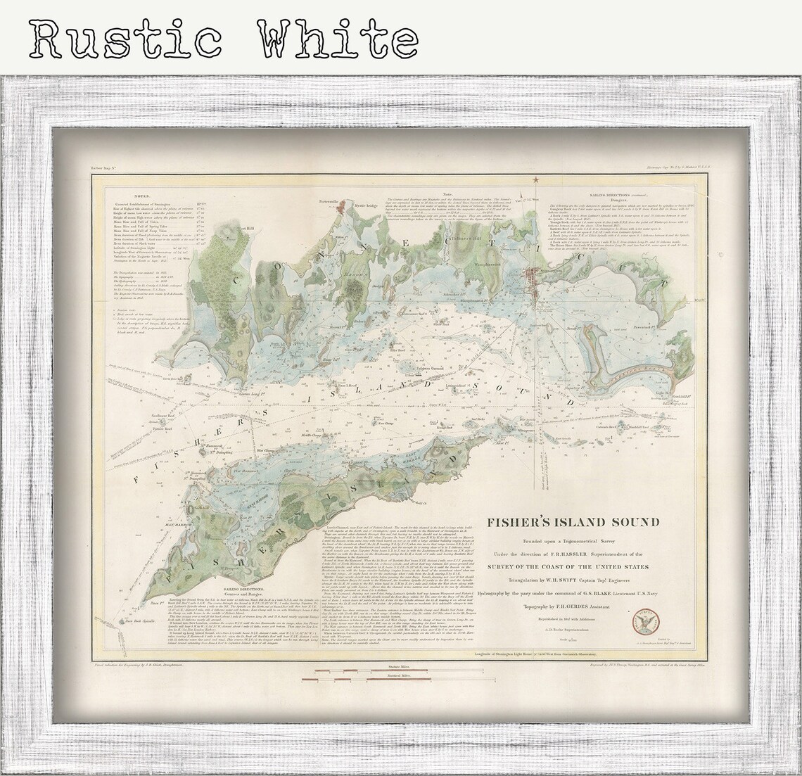 Fishers Island Sound - 1847 - Colored Nautical Chart - Etsy