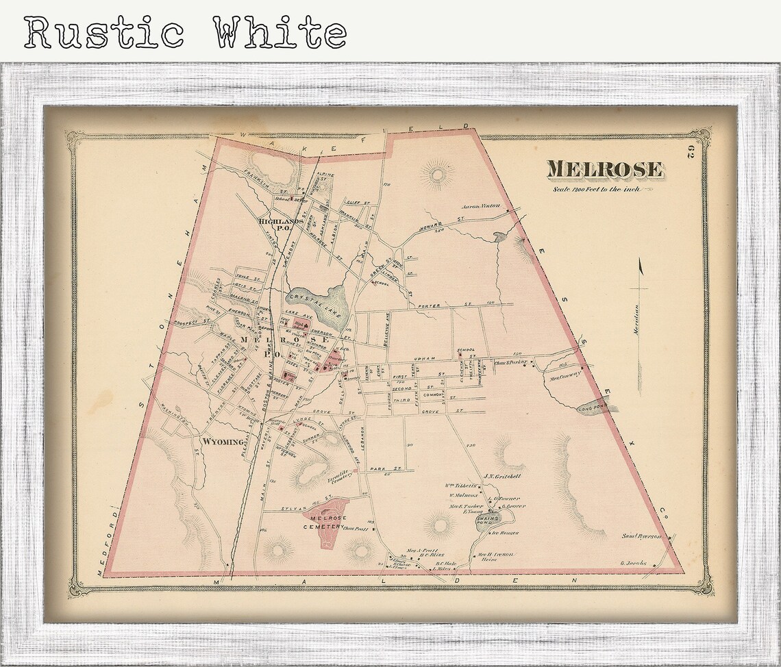 MELROSE, Massachusetts 1875 Map - Replica or Genuine ORIGINAL - Etsy