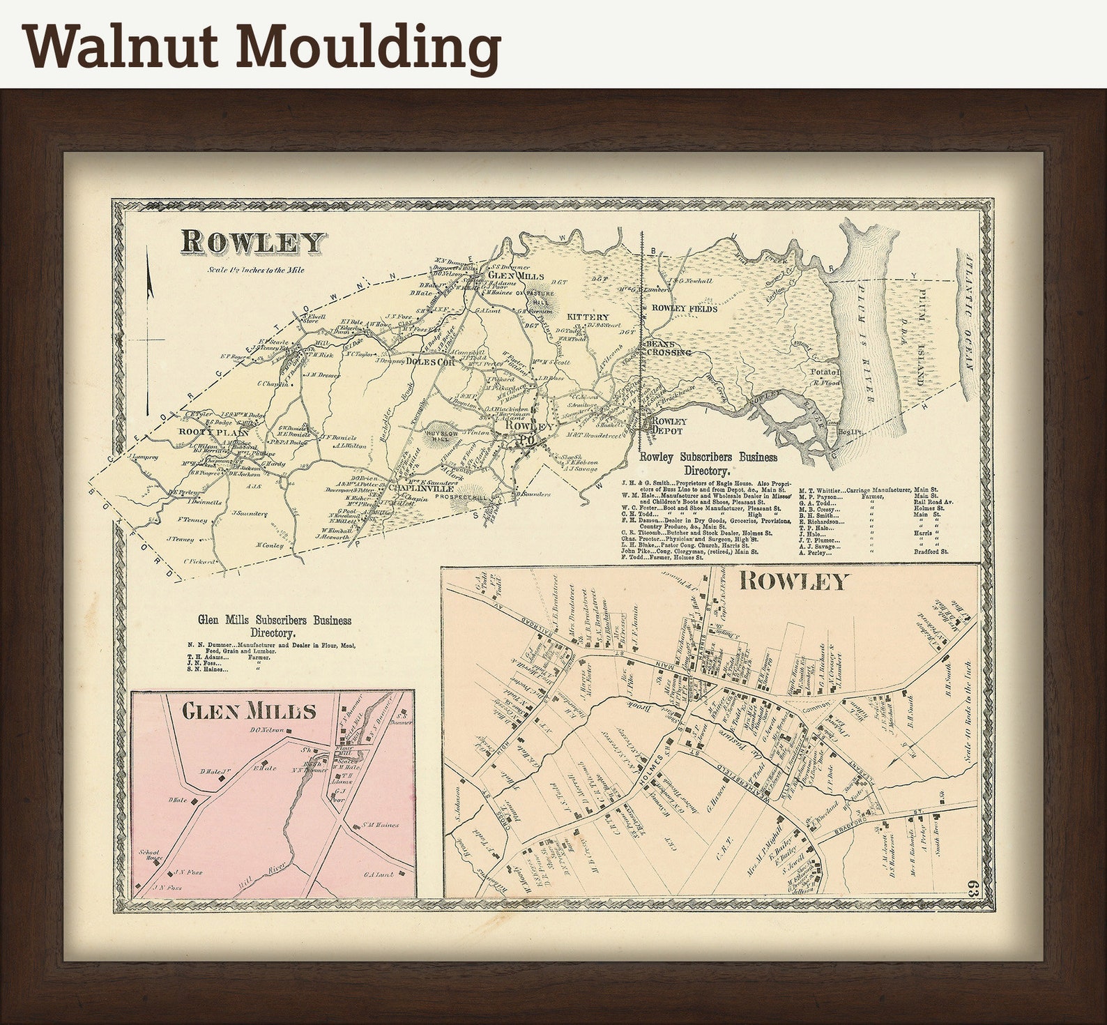 ROWLEY Massachusetts 1872 Map Replica or Genuine ORIGINAL | Etsy