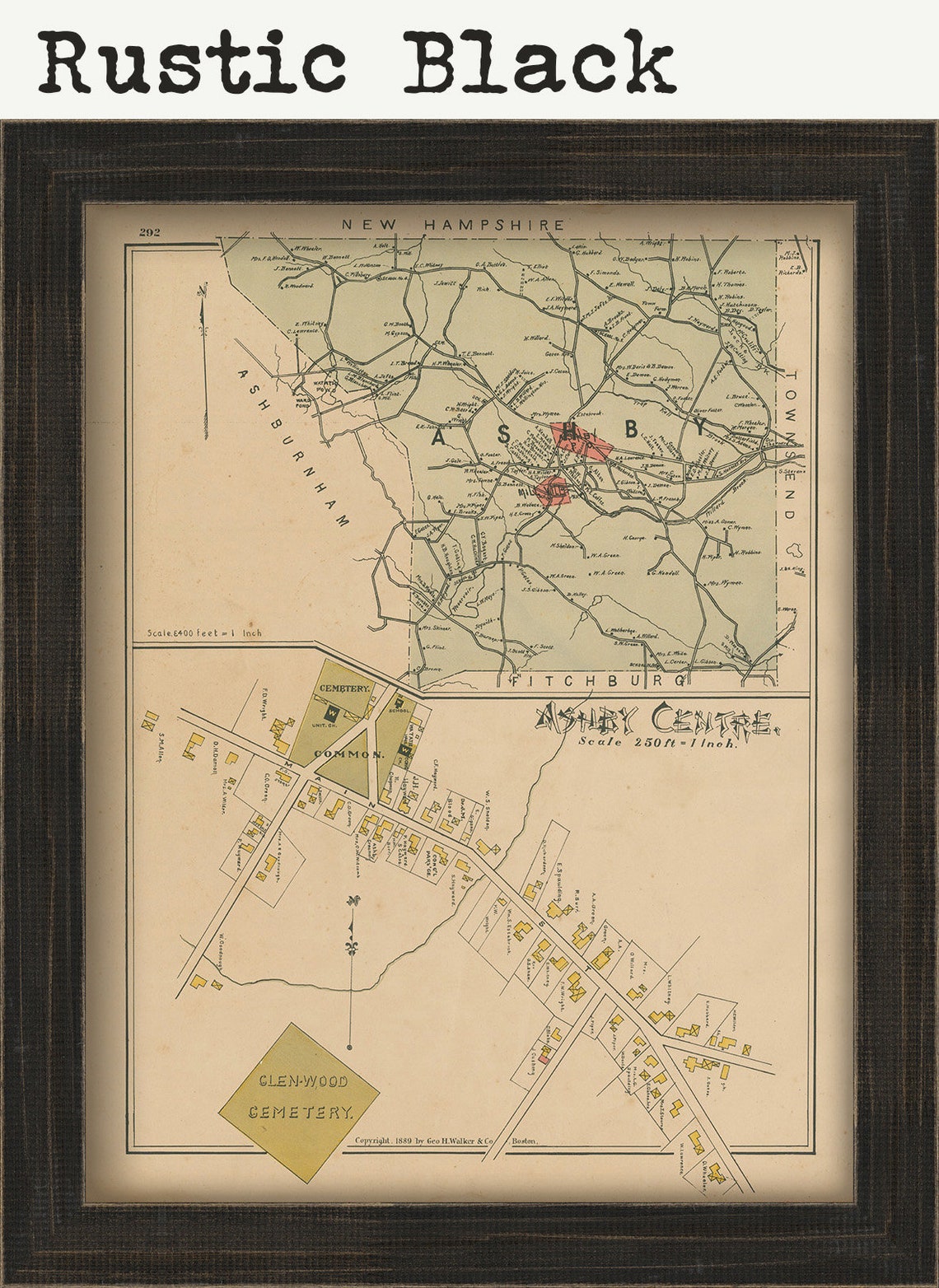 ASHBY Massachusetts 1889 Map Replica or Genuine ORIGINAL - Etsy