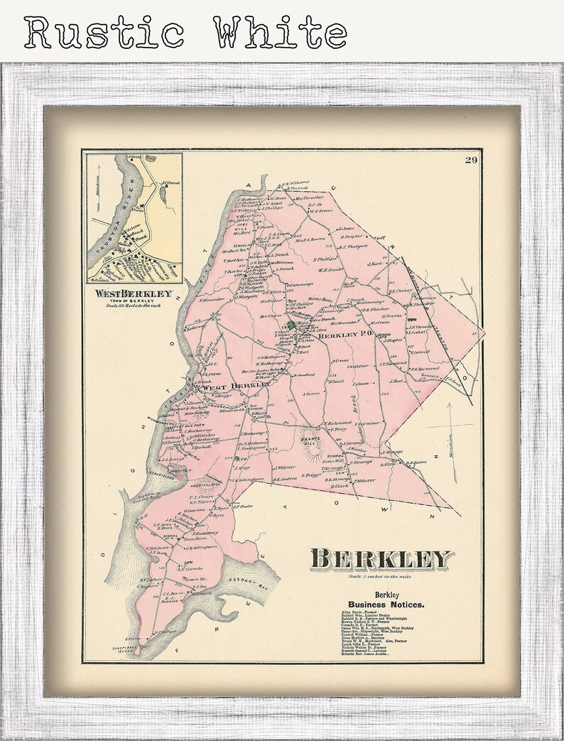 BERKLEY, Massachusetts 1871 Map - Replica or GENUINE ORIGINAL - Etsy