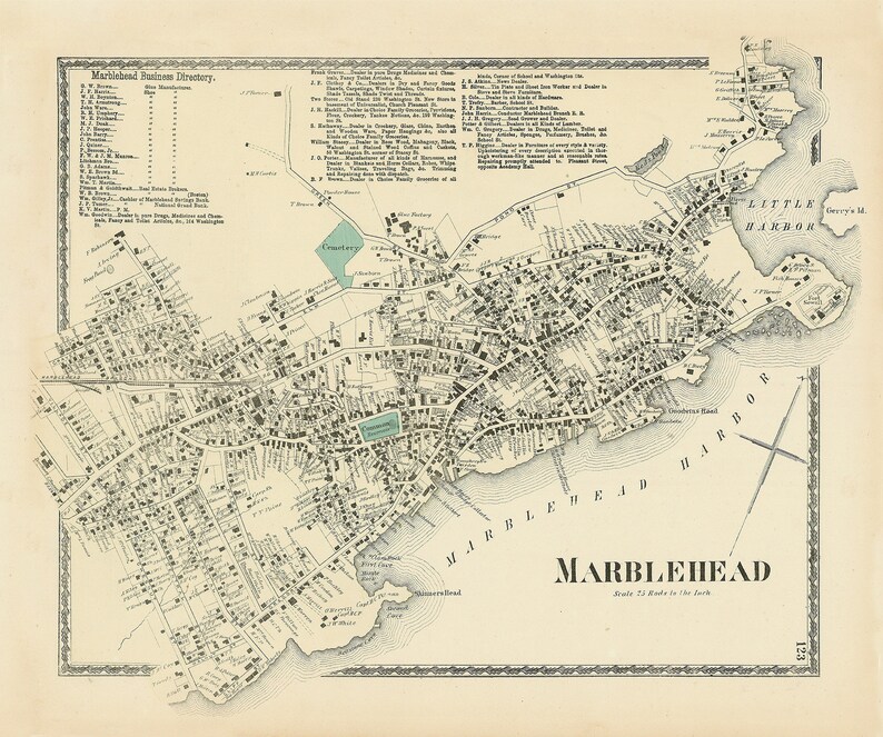 Village of MARBLEHEAD, Massachusetts 1872 Map - Replica or Genuine ...