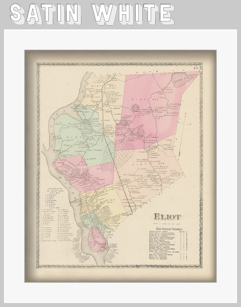Town of ELIOT Maine 1872 Map | Etsy
