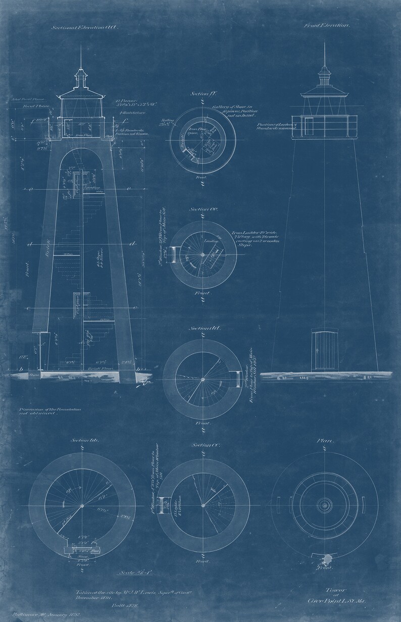 COVE POINT LIGHTHOUSE Maryland Blueprint Drawing and Plan | Etsy