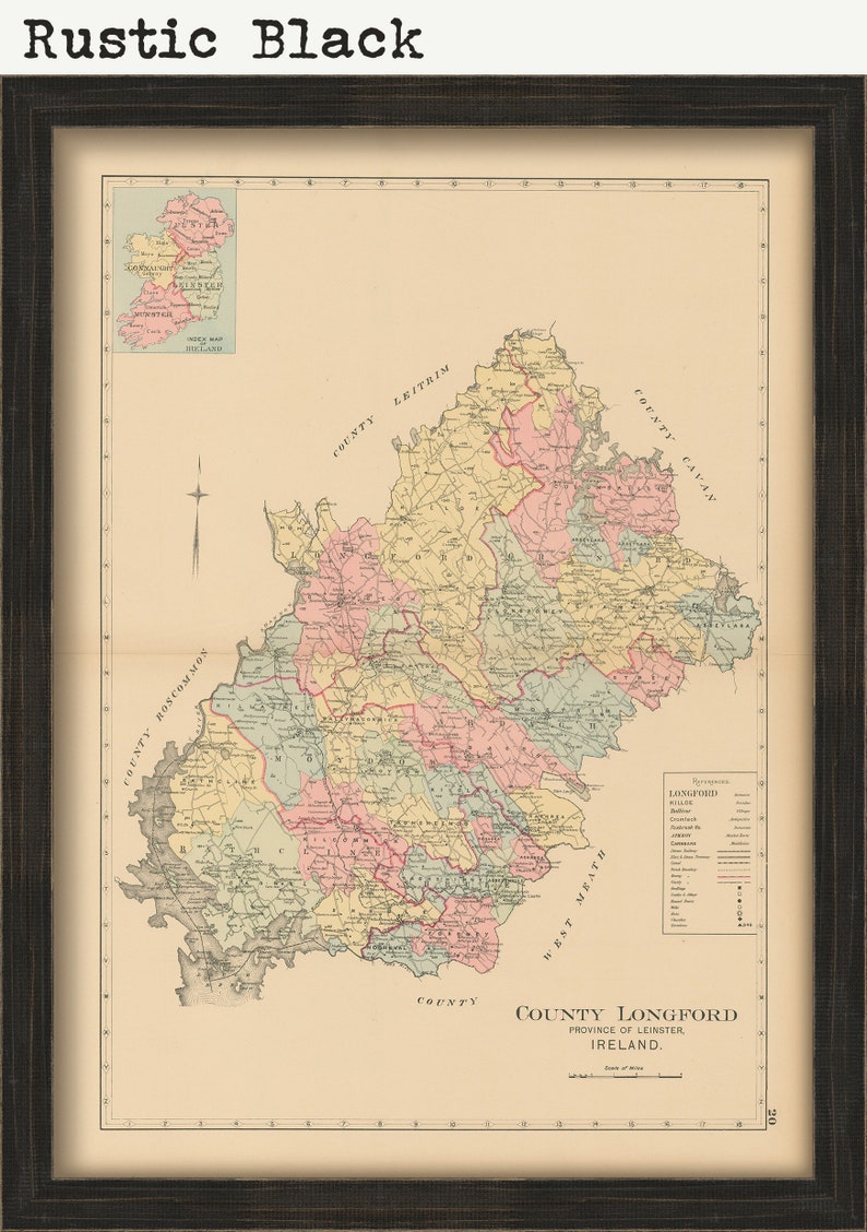 COUNTY LONGFORD Ireland 1901 Map Replica or GENUINE - Etsy