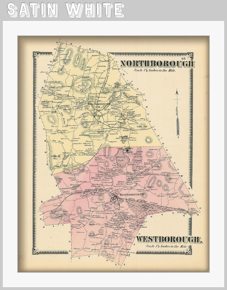 Towns of NORTHBOROUGH and WESTBOROUGH Massachusetts 1870 Map | Etsy