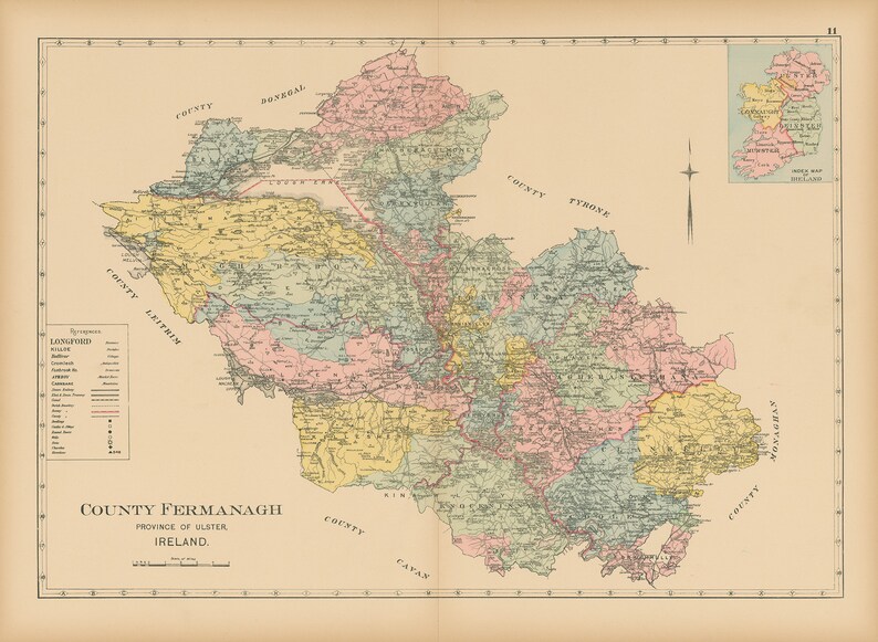 COUNTY FERMANAGH Ireland 1901 Map Replica or GENUINE - Etsy