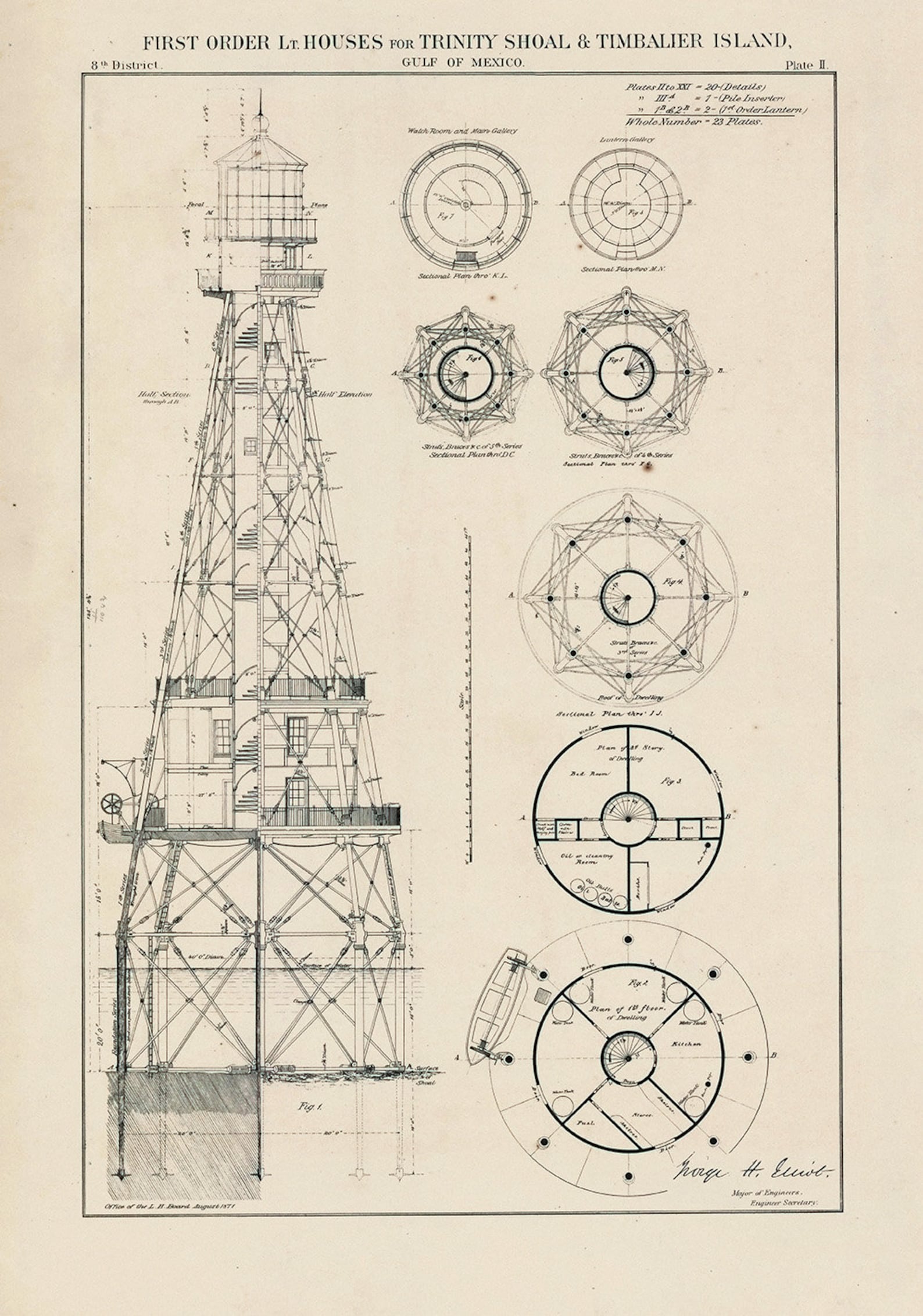 TIMBALIER ISLAND LIGHTHOUSE, Louisiana - Drawing and Plan of the ...