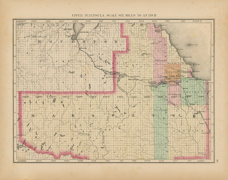 MARQUETTE COUNTY Michigan 1873 Map Replica or Genuine - Etsy