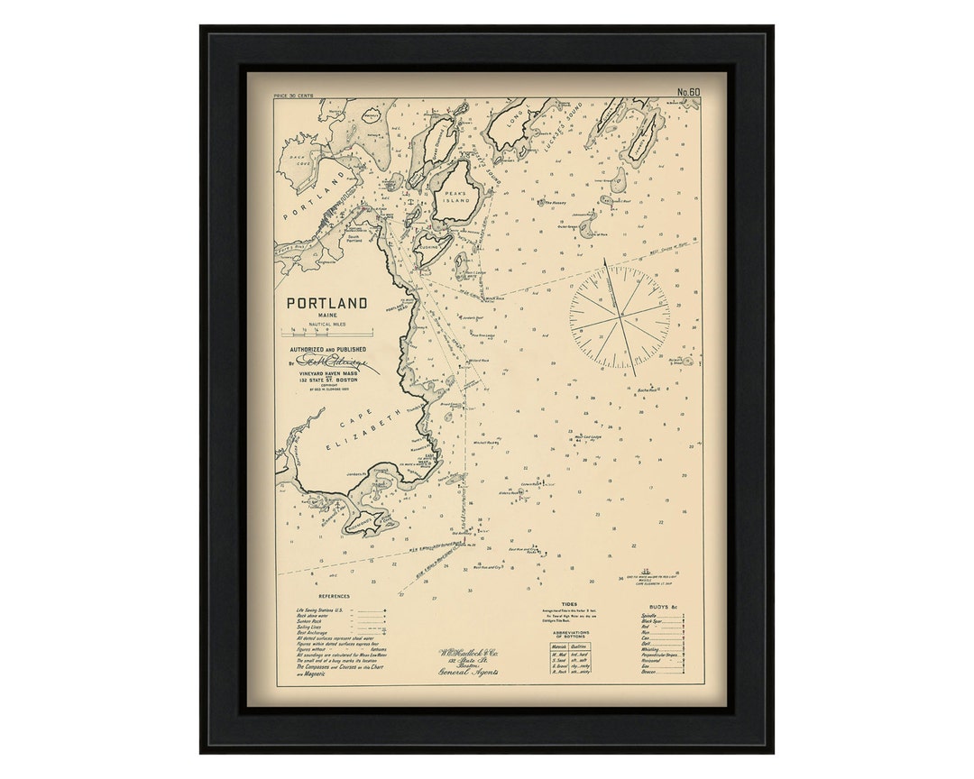 Portland Harbor, Maine 1909 - Nautical Chart by Geo. Eldridge - Etsy