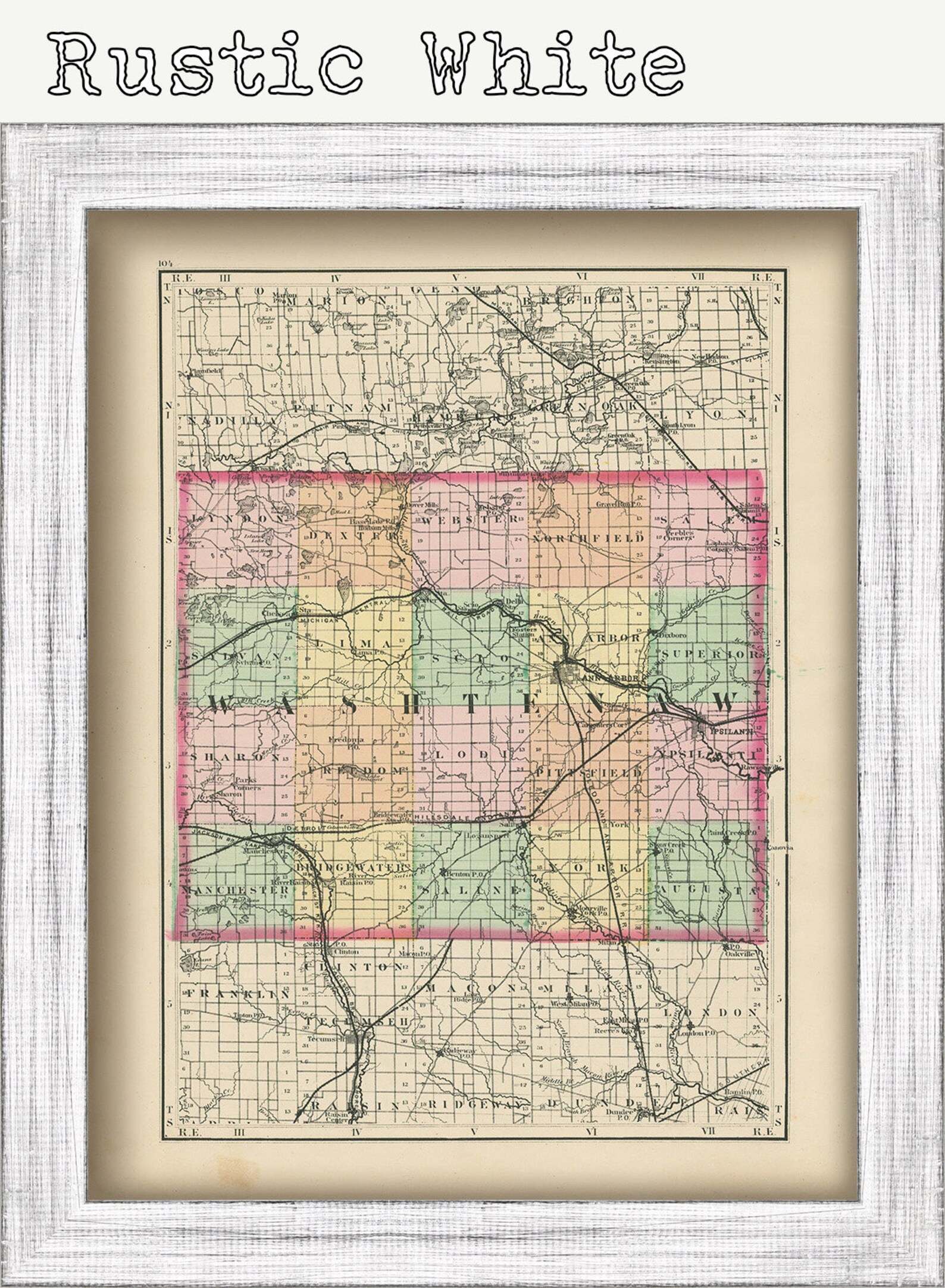 WASHTENAW COUNTY Michigan 1873 Map Replica or Genuine - Etsy