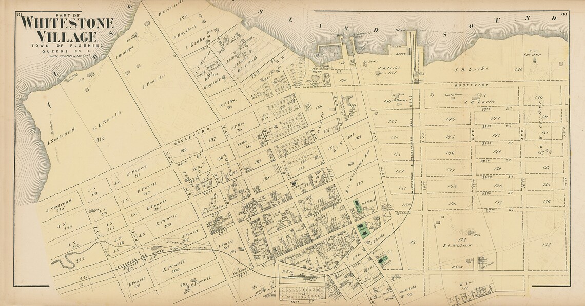Whitestone Village, Flushing, New York 1873 Map, Replica and GENUINE ...