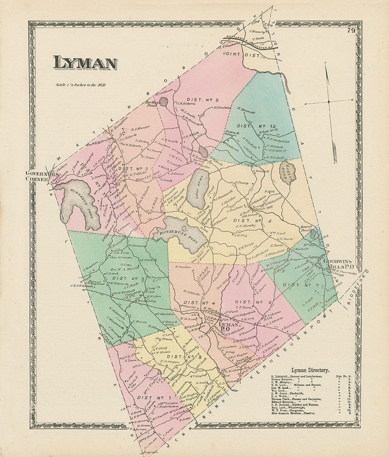 Town of LYMAN Maine 1872 Map - Etsy UK