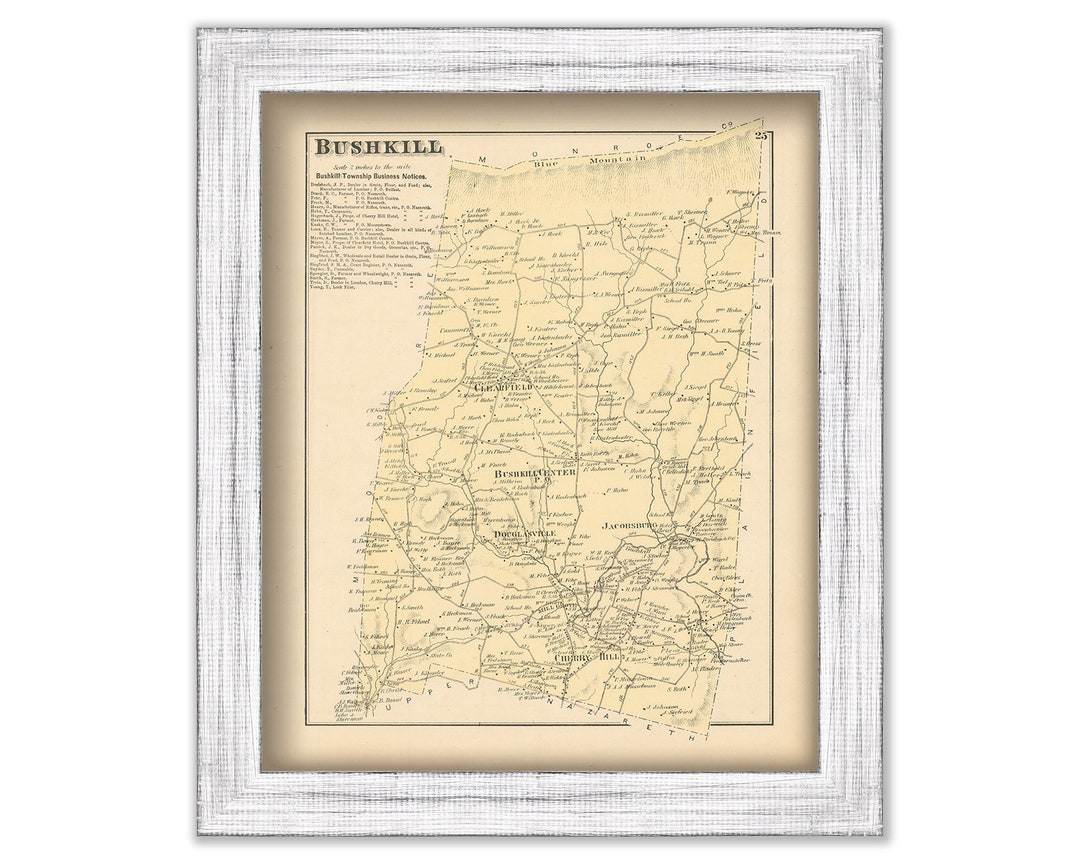 BUSHKILL, Pennsylvania 1872 Map - Replica or Genuine Original - Etsy