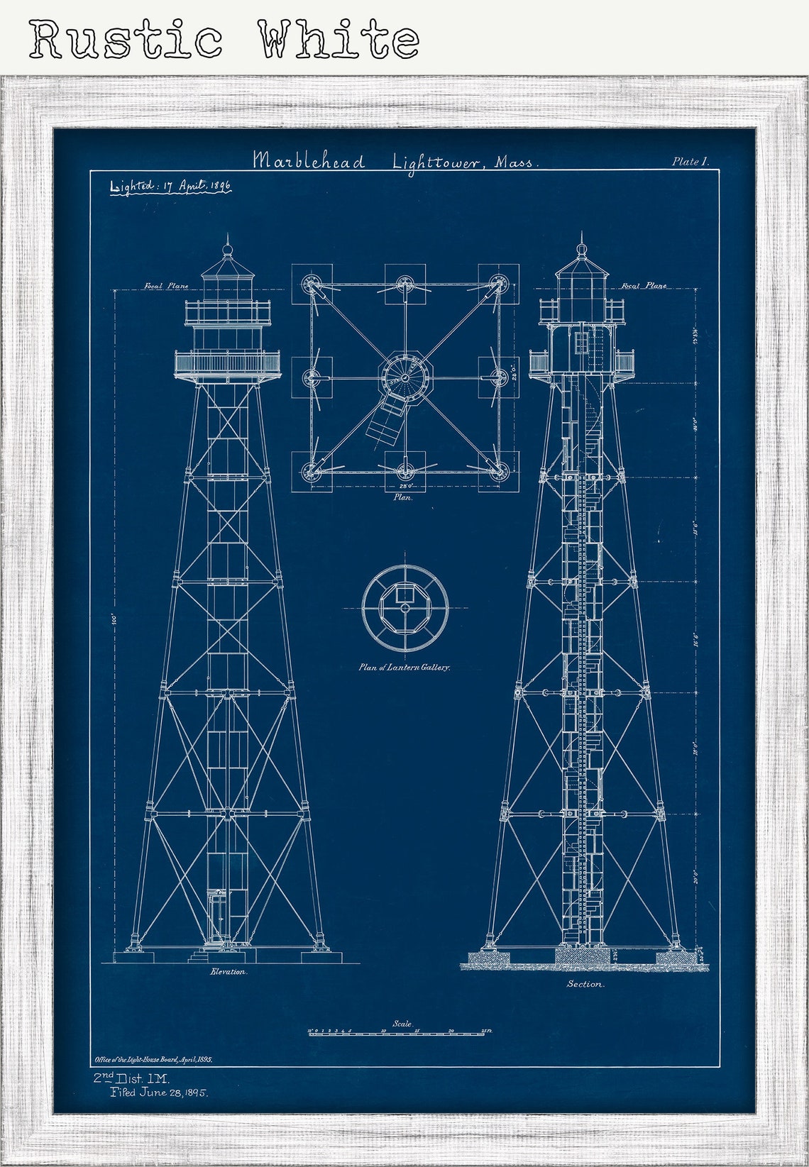 Marblehead Light Tower Blue Print - Drawing and Plan of the Lighthouse ...