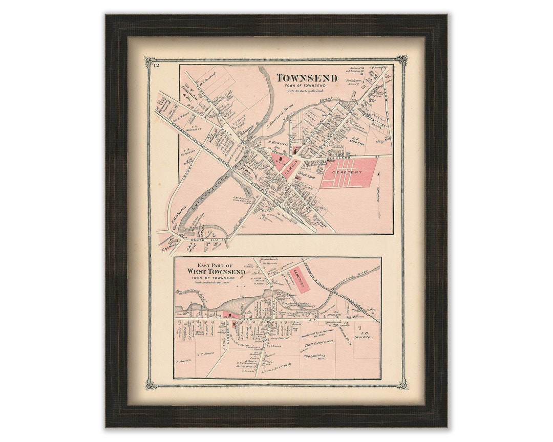 TOWNSEND VILLAGE, Massachusetts 1875 Map - Replica or Genuine ORIGINAL ...