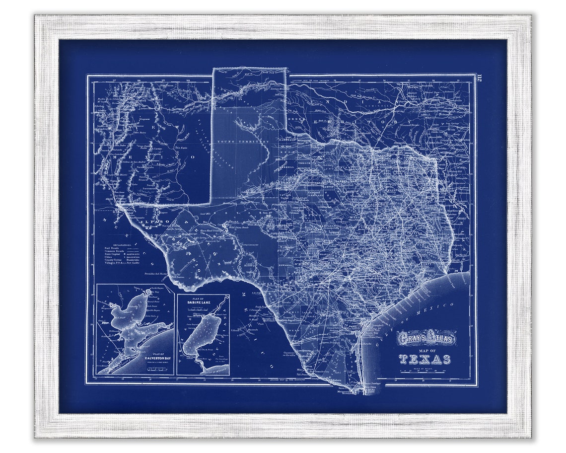 STATE of TEXAS 1873 Map Blueprint - Etsy