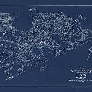 Wellesley, Massachusetts - Survey Map From 1940 - Blue Print Version ...